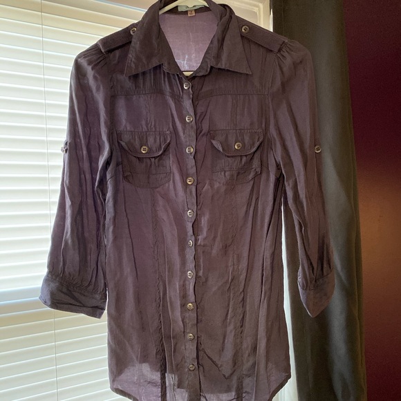 Tops | Purple Button Down Shirt With Pockets | Poshmark